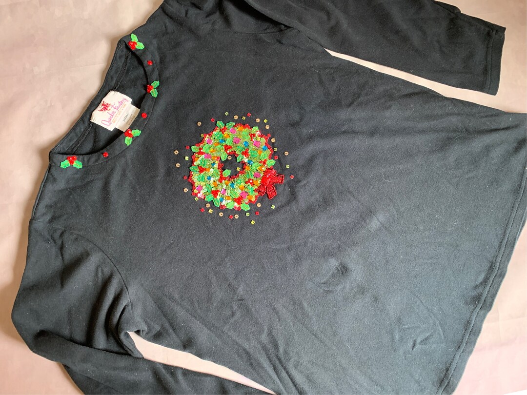 Vintage Quacker Factory Top - Sequin Wreath and Sparkly Beads - Women's ...