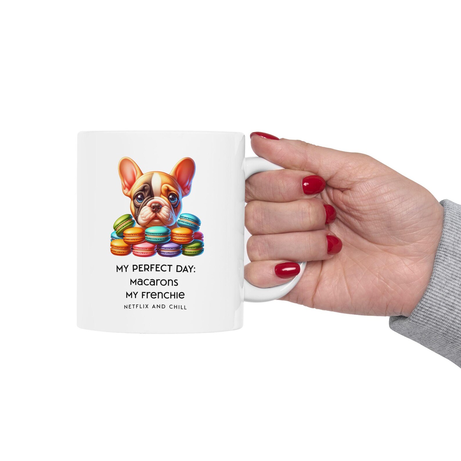 My Perfect Day: French Bulldogs and Macarons Ceramic Coffee Mug - Cute ...