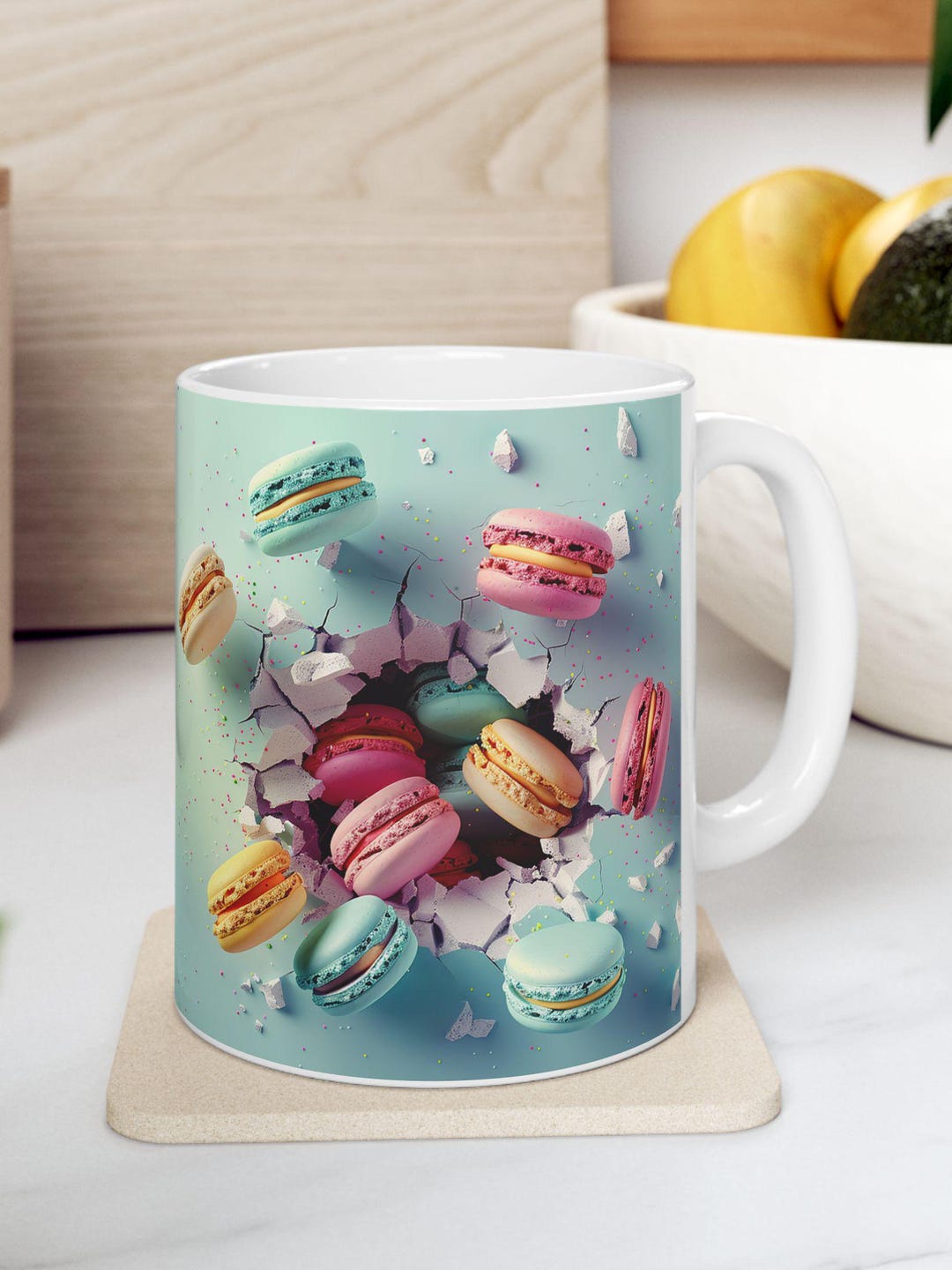 Macaron Coffee Cups, Hole in the Wall, Macarons Mug Wrap, Cute Macaron ...