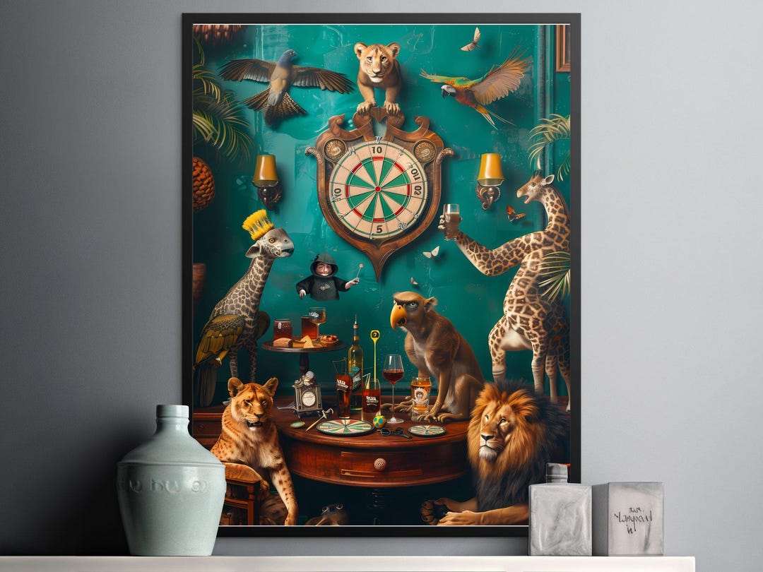 Drunk Animals Wall Art Funny Animal Darts Club Decor Bar Poker Club Art ...