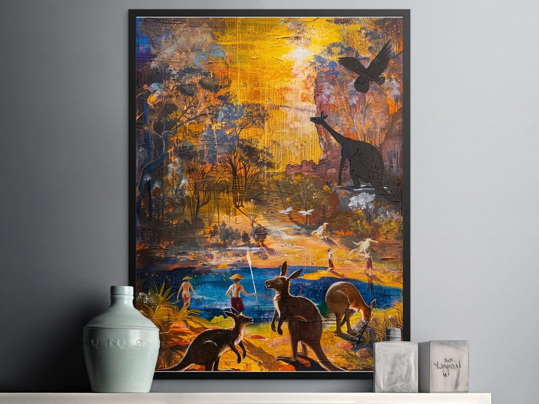Australian Wildlife Wall Art, Aboriginal Art Print, Kangaroo Giraffe ...