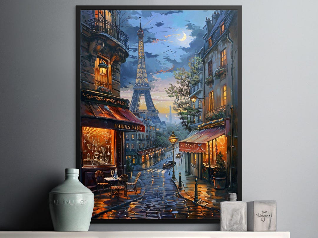 Paris Street Scene Wall Art, Eiffel Tower Artwork Print, Romantic ...