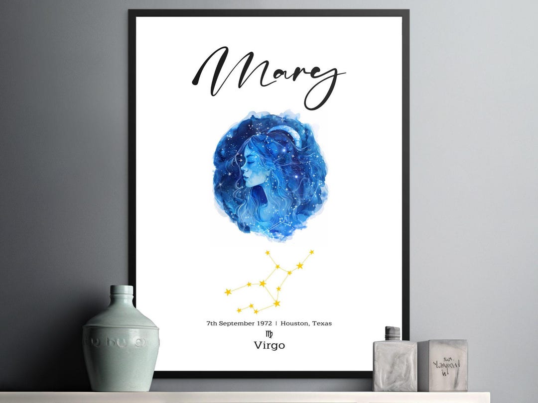 Customizable Virgo Zodiac Sign Wall Art, Personalized Virgo Star Sign ...