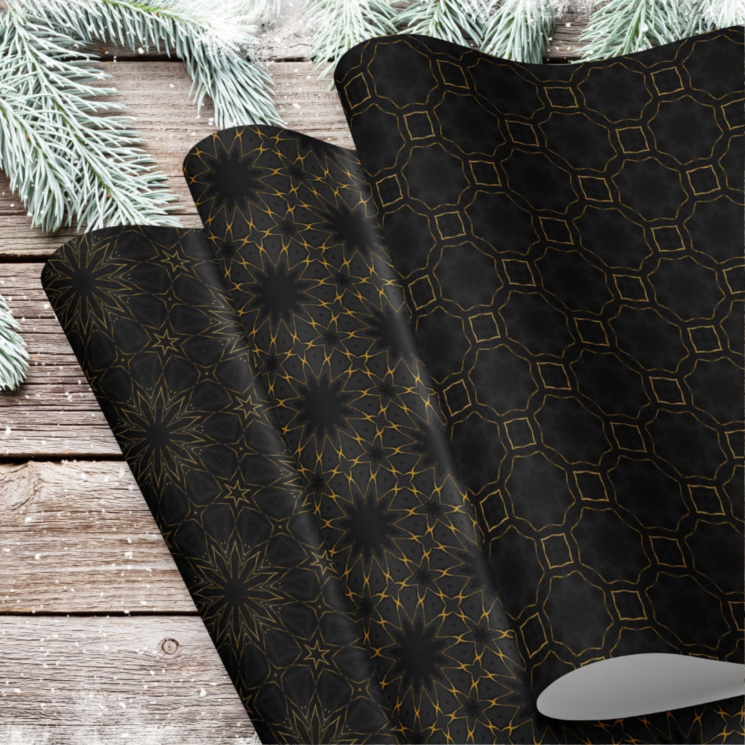 Set of 3 Black and Gold Wrapping Paper Sheets Elegant & Luxurious Gift ...