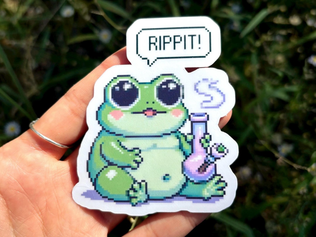 Bong Smoking Frog Sticker - Rippit Decal, Holographic Weed Sticker ...