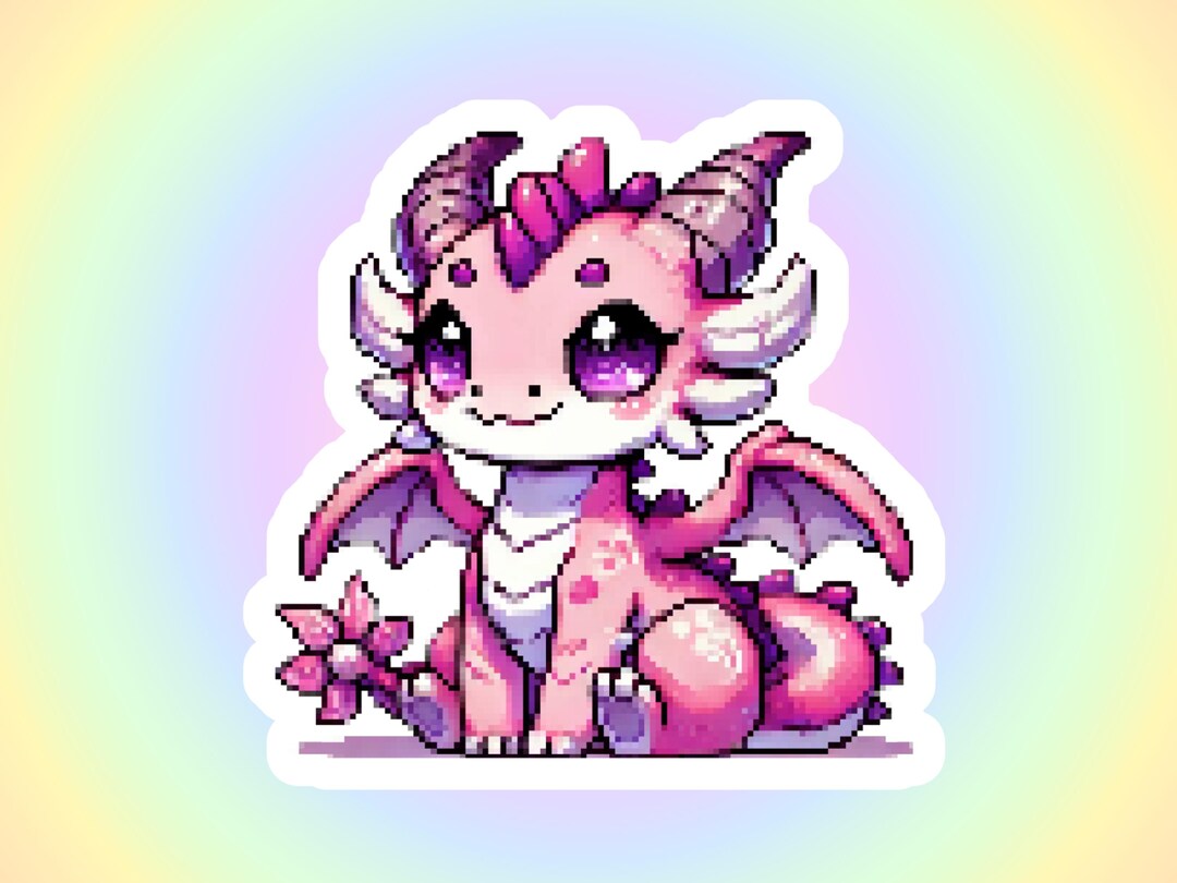 Chibi Dragon Vinyl Sticker - Cute Pixel Art Fantasy Monster Decal ...