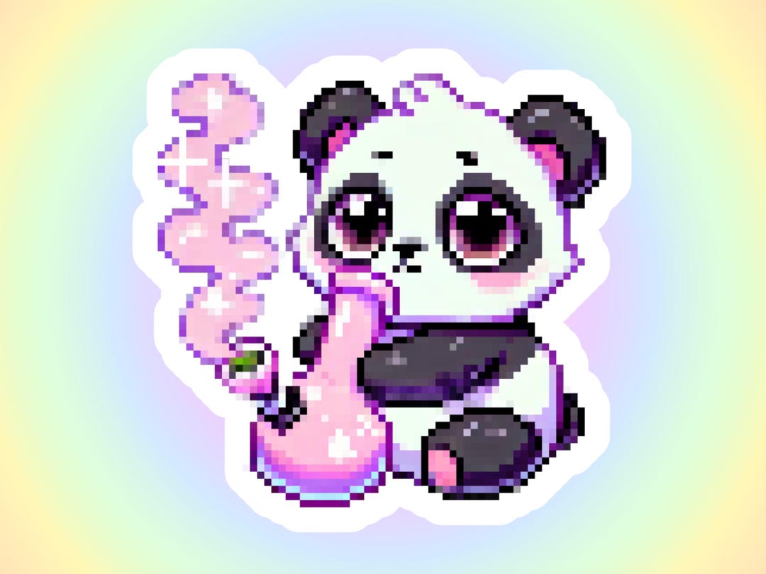 Cute Panda Smoking a Bong Sticker Pixel Art Smoking Bear, Weed Marijuana Cannabis Pot Gift for ...