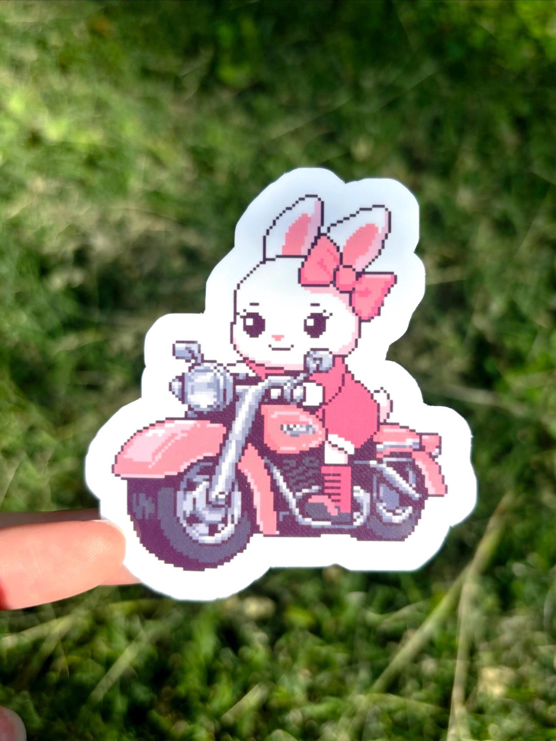 Biker Bunny Sticker - Biker Girl Sticker, Cute Motorcycle Sticker, Pink ...