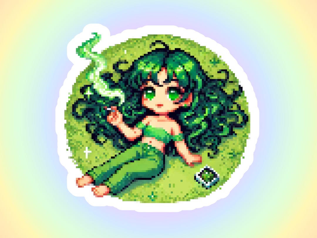 Cute Girl Smoking a Joint Sticker Pixel Art Chibi Weed Smoker Vinyl ...