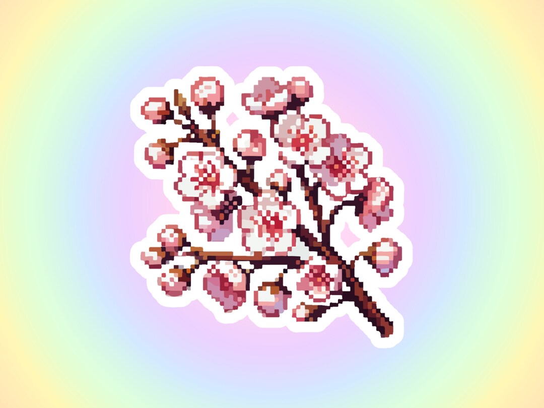Kawaii Sakura Flower Branch Pixel Art Vinyl Sticker Pack Cute Japanese ...