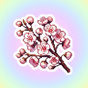 Kawaii Sakura Flower Branch Pixel Art Vinyl Sticker Pack Cute Japanese ...