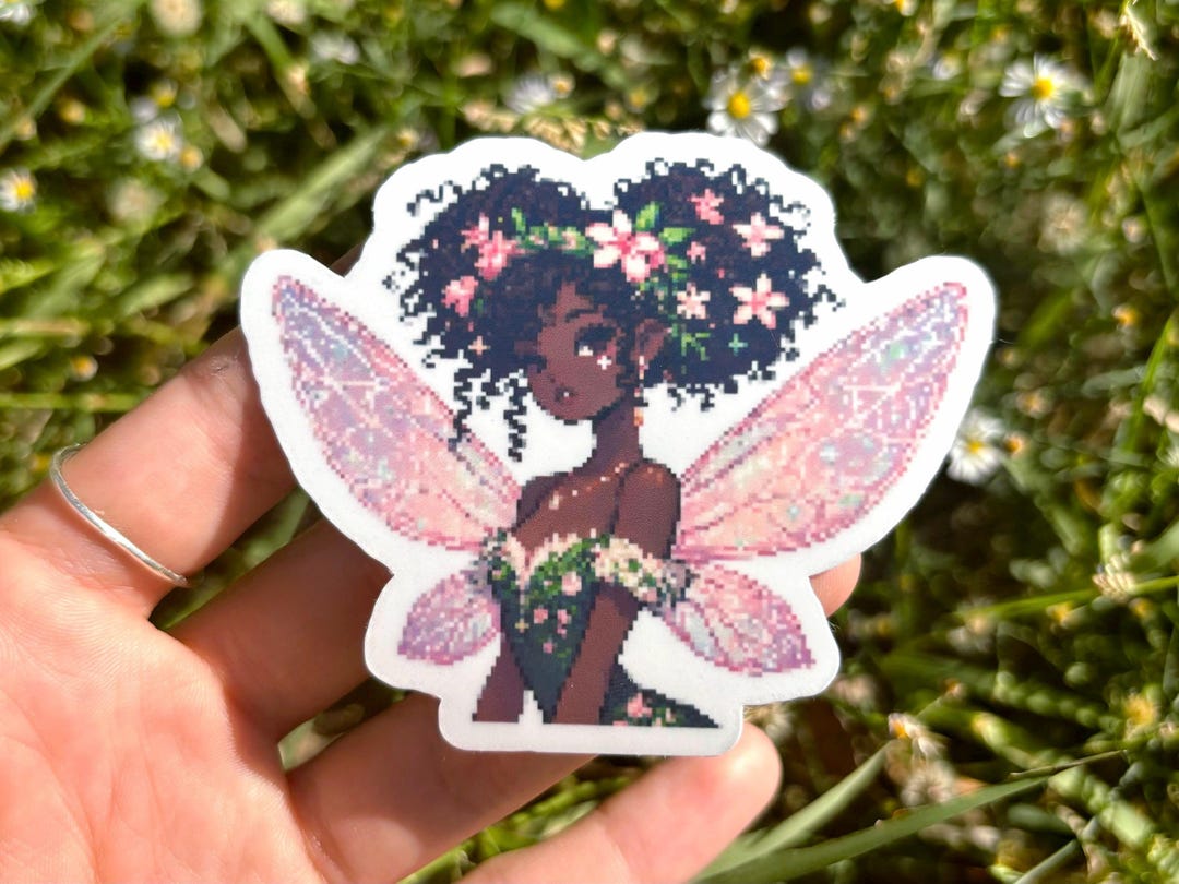 Holographic Fairy Sticker - Cute Black Pixie Vinyl Decal, Sparkly Pixel Art Fairycore ...