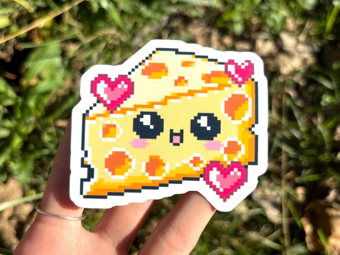Kawaii Cheese Wedge Sticker - Cute Pixel Art Cheddar Cheese Vinyl Decal ...