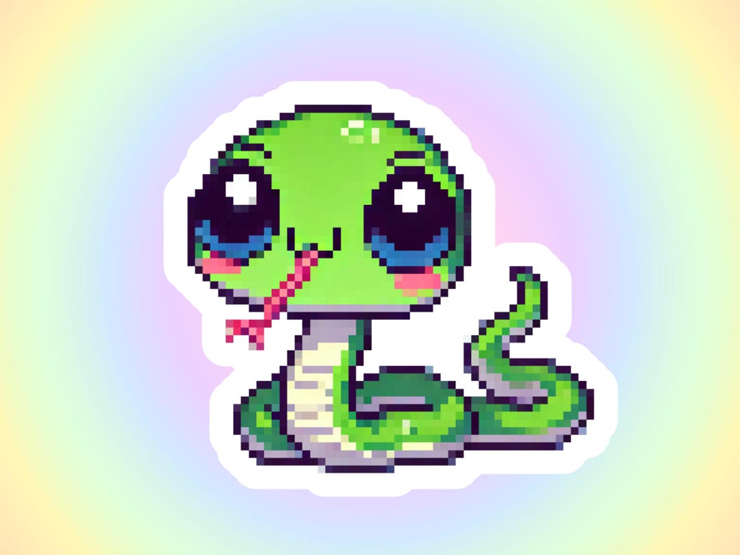 Kawaii Pixel Art Snake Sticker - Cute Baby Asian Vine Snake Decal ...