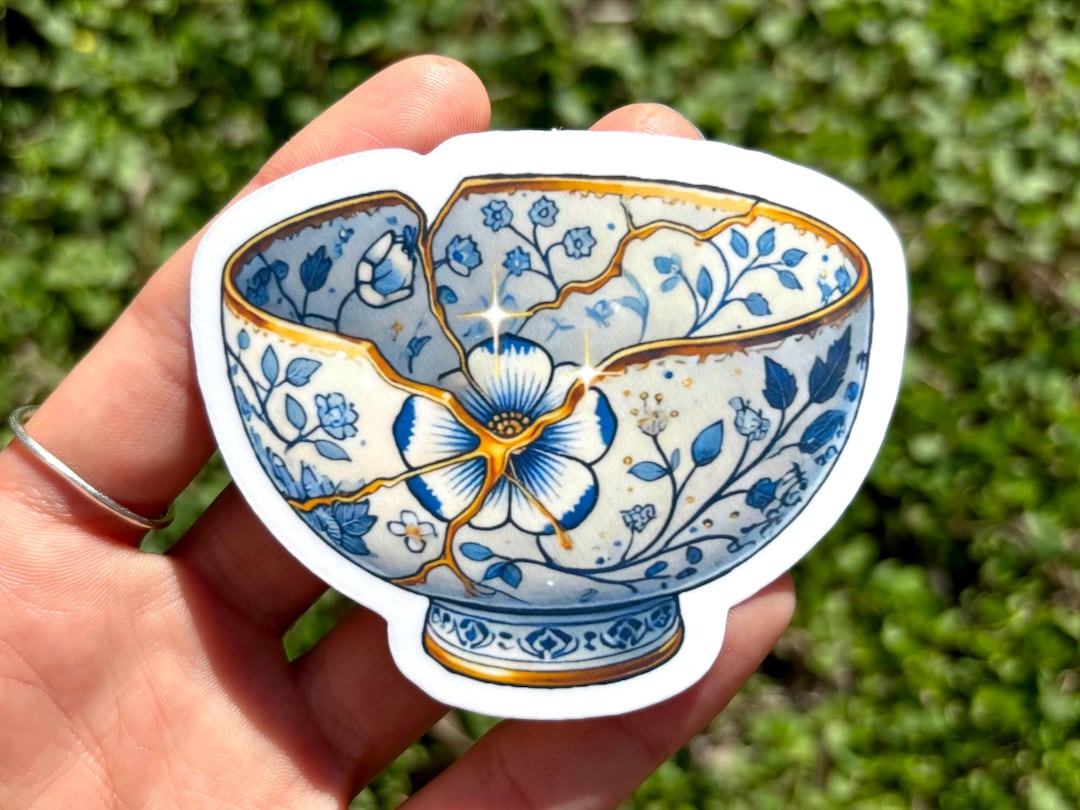 Gold Kintsugi Bowl Sticker - Holographic Pottery Sticker, Cute Dainty ...