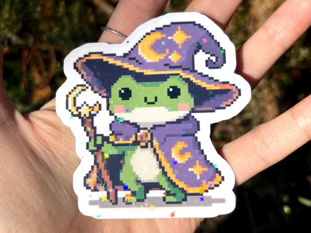 Cute Pixel Art Frog Wizard Vinyl Sticker - Kawaii Animal Froggy Ribbit ...
