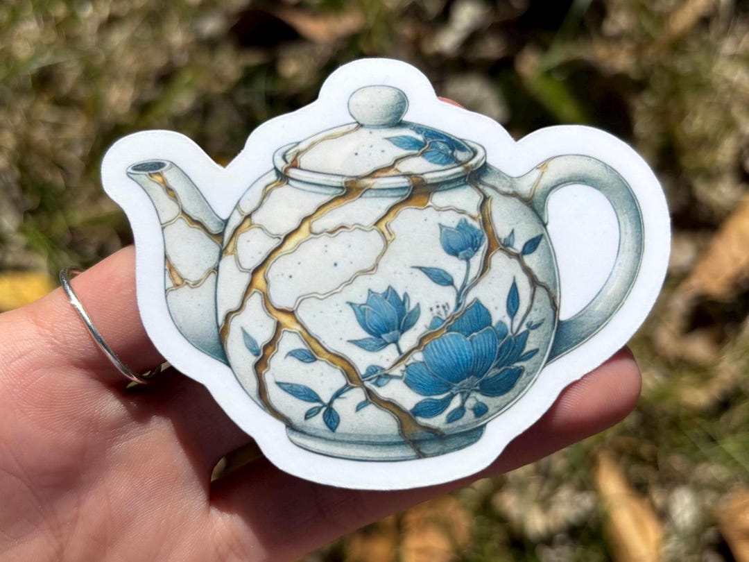 Kintsugi Teapot Sticker - Holographic Teapot Sticker, Pretty Gold ...