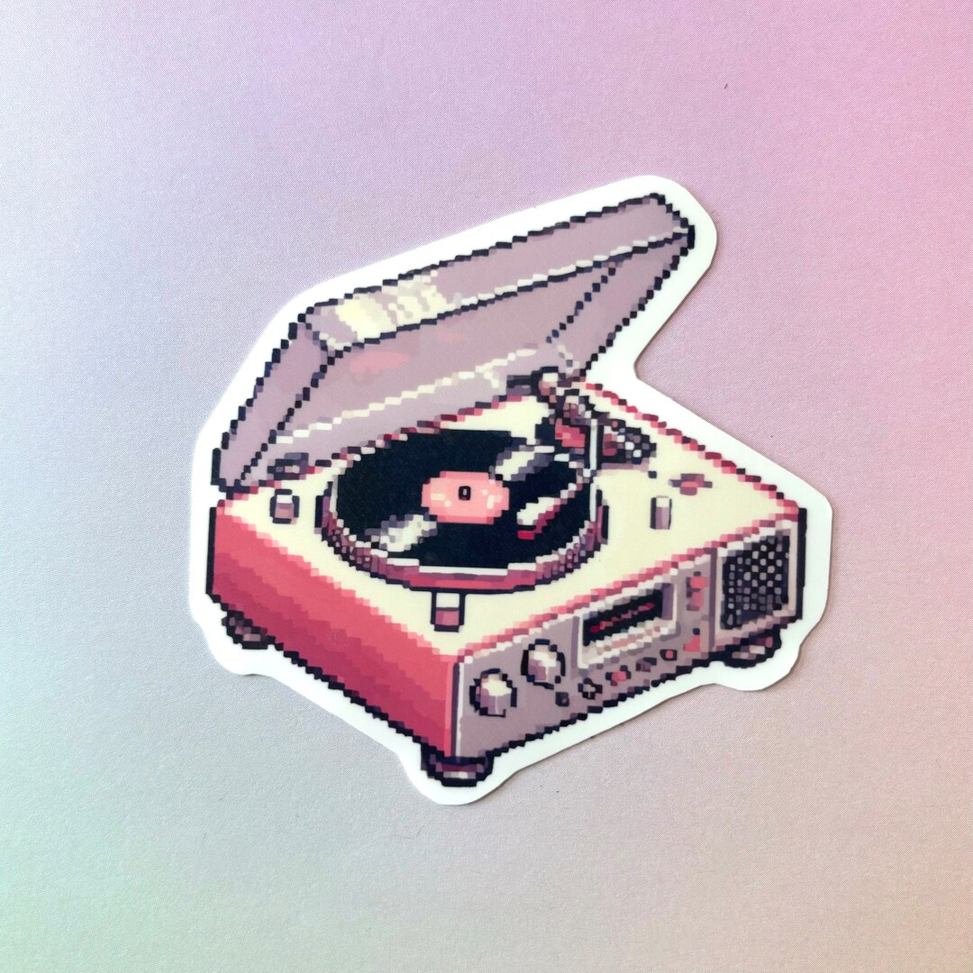 Cute Pixel Art Record Player Vinyl Sticker - Retro Kawaii Pink ...