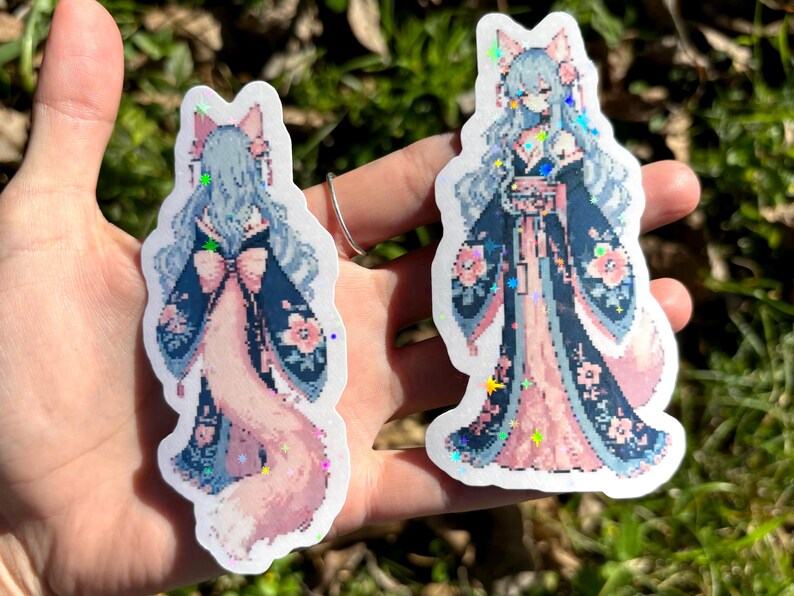 Japanese Kitsune Girl Sticker 2 Pack Foxy Anime Waifu Sticker Two Set ...