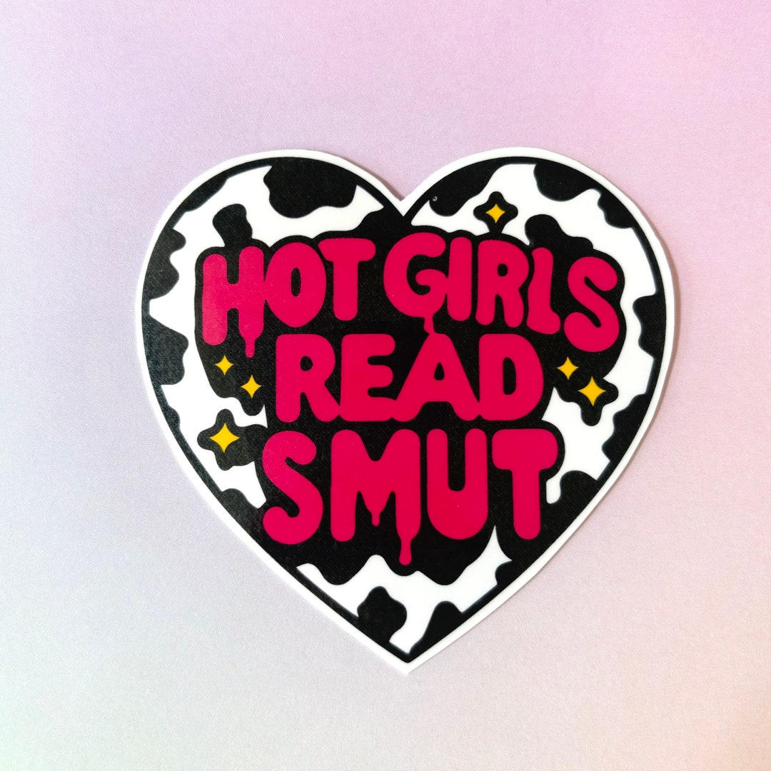 Hot Girls Read Smut Y2K Vinyl Sticker Cow Print Heart Shaped Sticker - Etsy