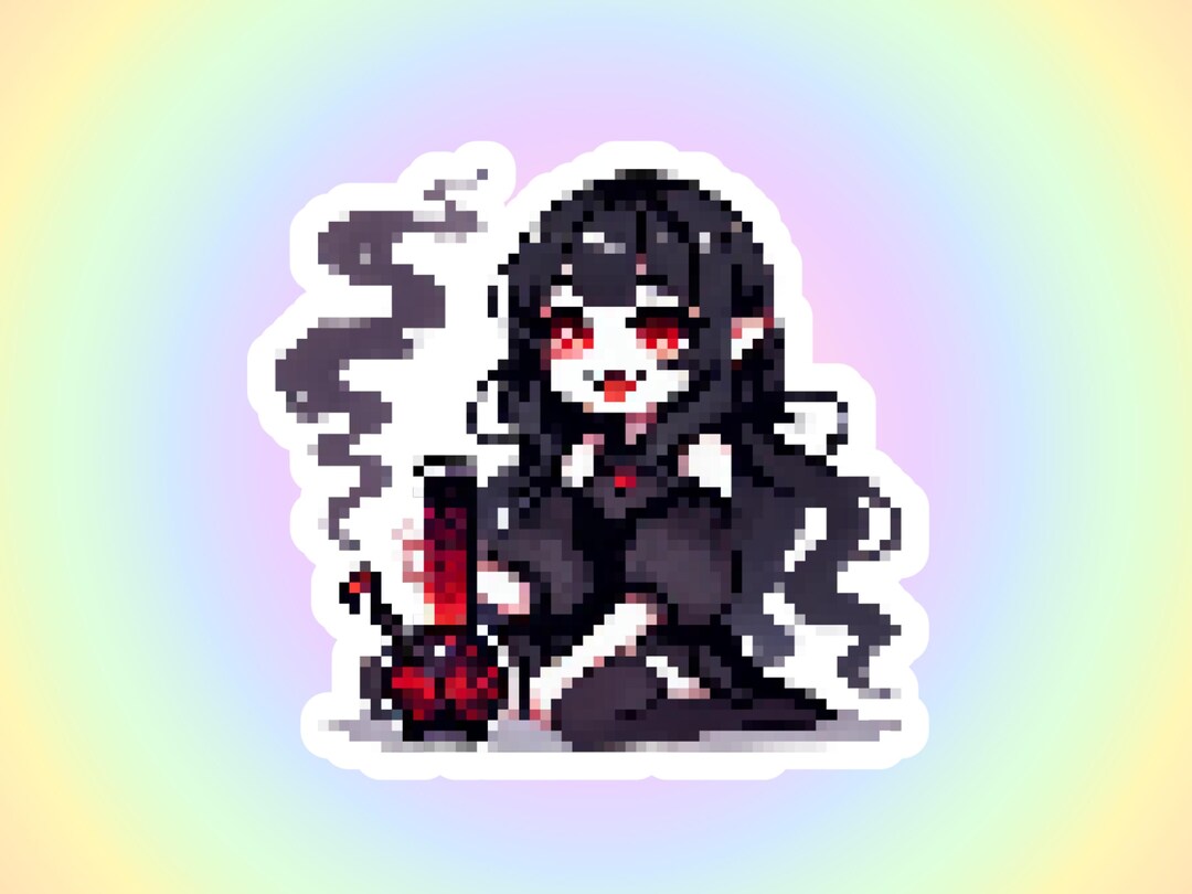 Vampire Smoking a Bong Vinyl Sticker Holographic Vampire Sticker, Pixel ...