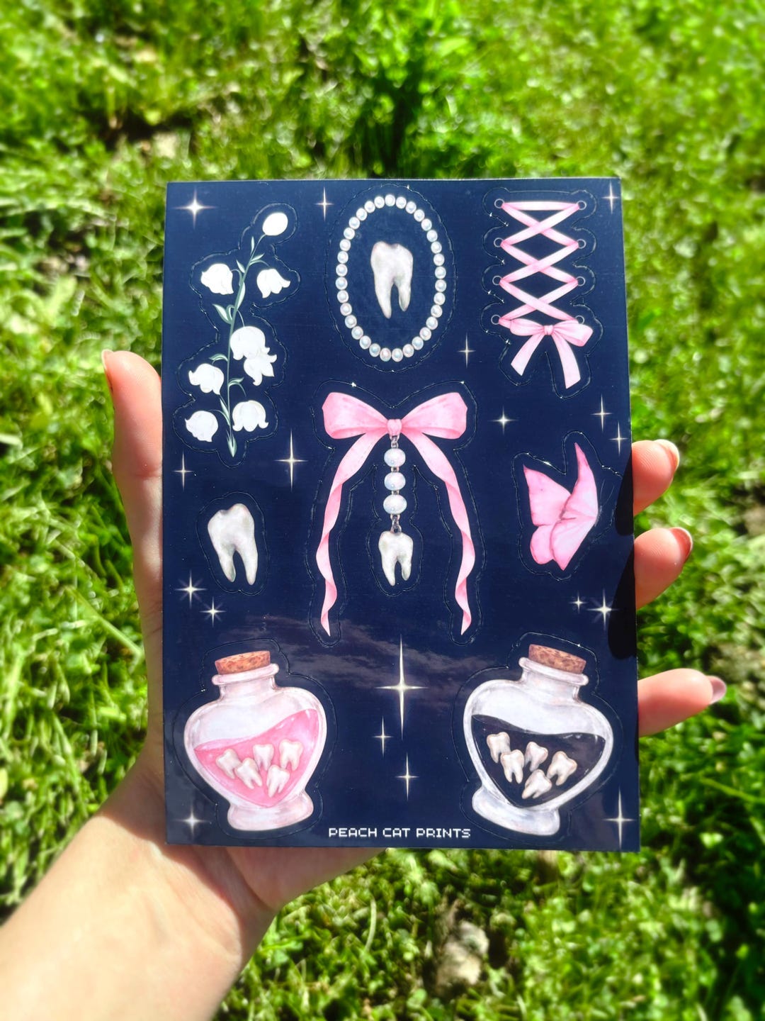 Creepy Cute Teeth Sticker Sheet - Kawaii Pink Stickers, Coquette Gothic ...