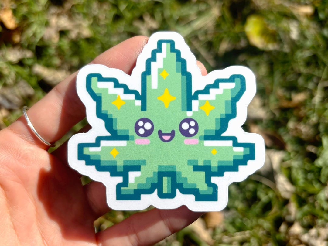 Cute Marijuana Leaf Sticker - Pixel Art Weed Sticker, Kawaii Weed Plant Vinyl Decal, Girly Pot ...
