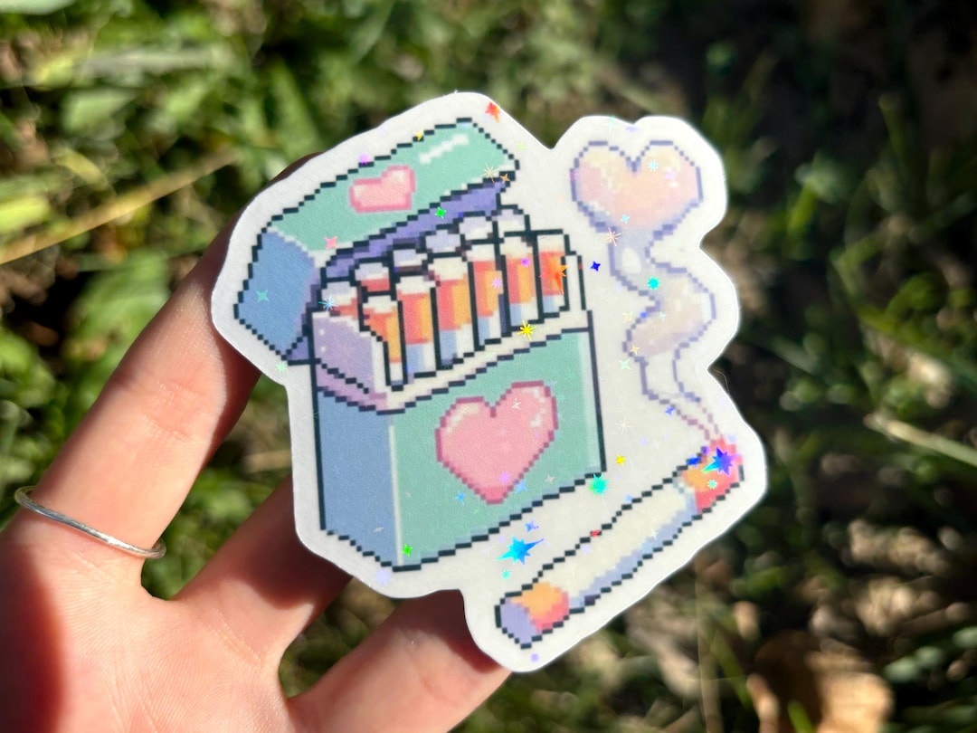 Cute Cigarette Box Vinyl Sticker - Kawaii Pastel Pink Pixel Art Smoking ...