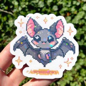 Pixel Art Bat Vinyl Sticker - Cute Holographic Bat Sticker, Pixelated 8 ...