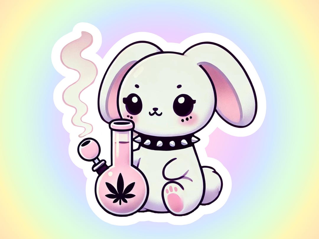 Goth Bunny Smoking a Bong Vinyl Sticker - Cute Holographic Rabbit ...