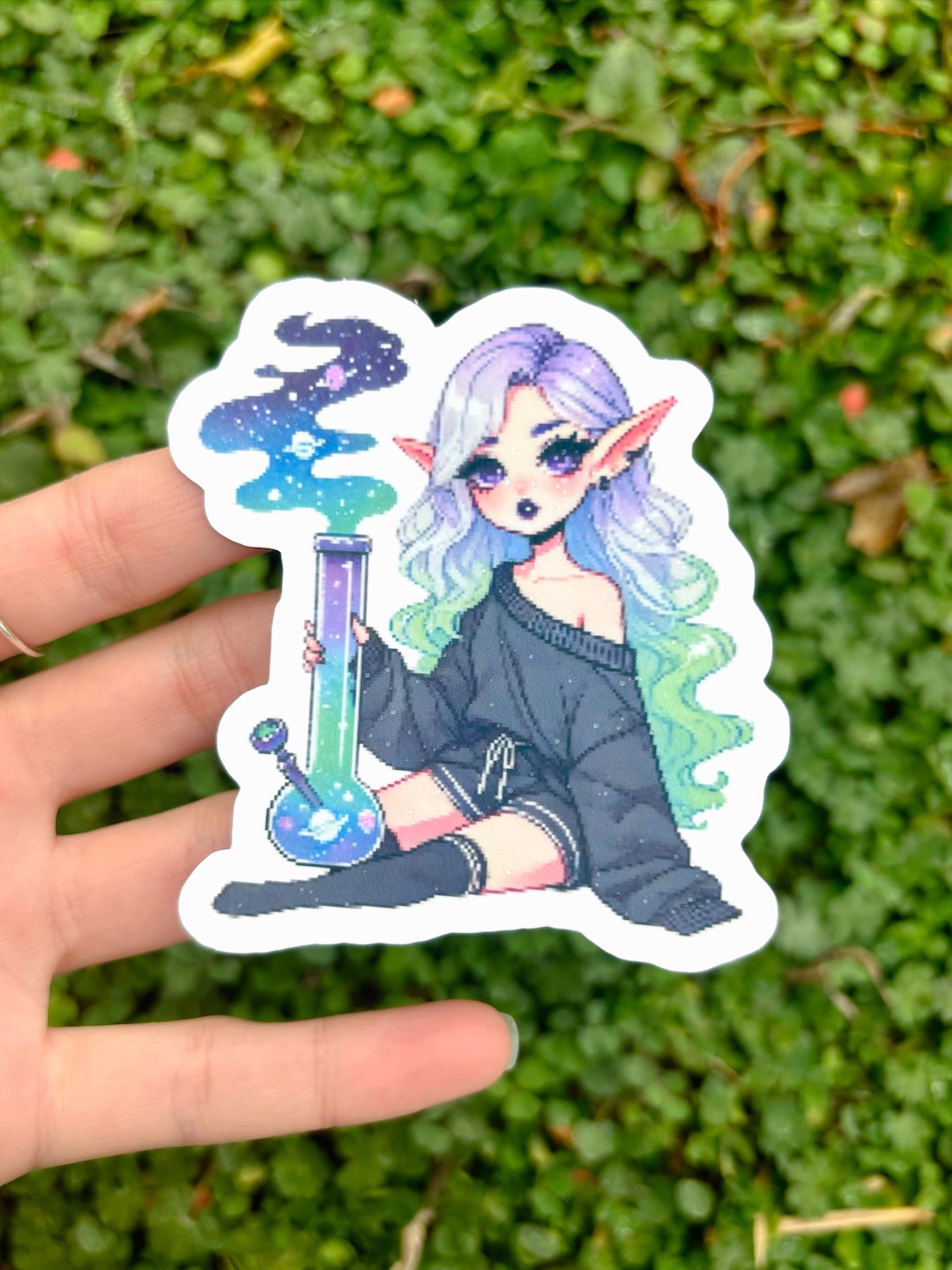 Elf Stoner Girl Sticker Chibi Fantasy Babe Smoking a Bong Sticker ...