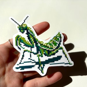 Realistic Pixel Art Praying Mantis Sticker Scientific Green Mantid ...