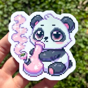 Cute Panda Smoking a Bong Sticker - Pixel Art Smoking Bear, Weed ...