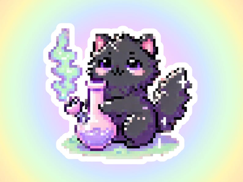Black Cat Smoking a Bong Vinyl Sticker Pixel Art Smoker Kitty, Weed ...