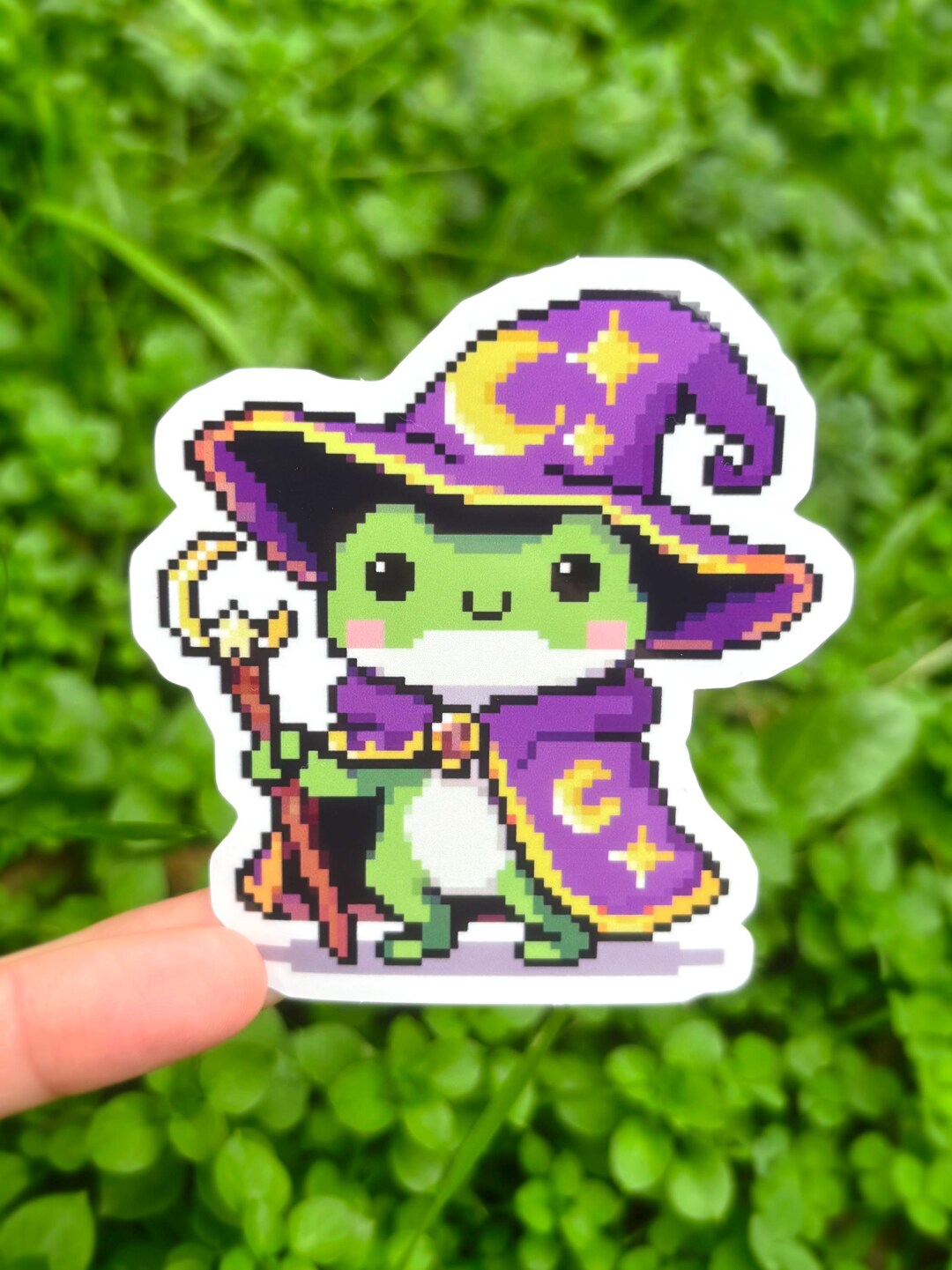 Cute Pixel Art Frog Wizard Vinyl Sticker - Kawaii Animal Froggy Ribbit ...