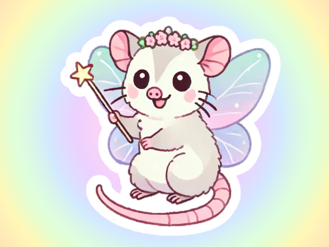 Fairy Opossum Vinyl Sticker Cute Faerie Animal Decal, Kawaii Fae ...