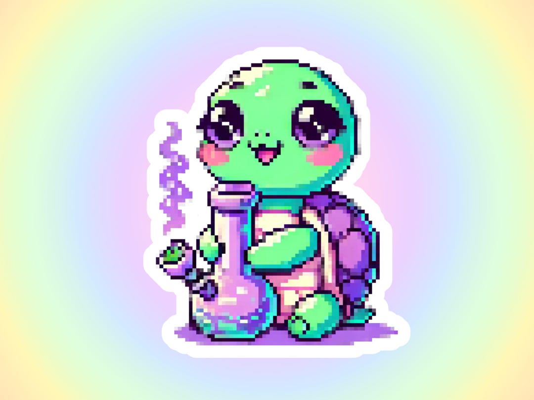 Cute Turtle Smoking a Bong Sticker Pixel Art Sea Tortoise, Weed ...