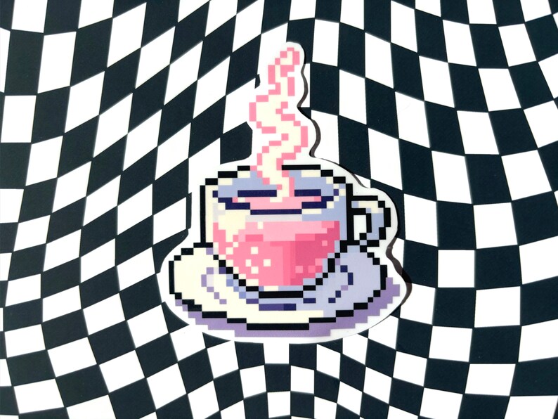 Cute Pixel Art Teacup and Saucer Vinyl Sticker Pastel Kawaii Pixel Art ...