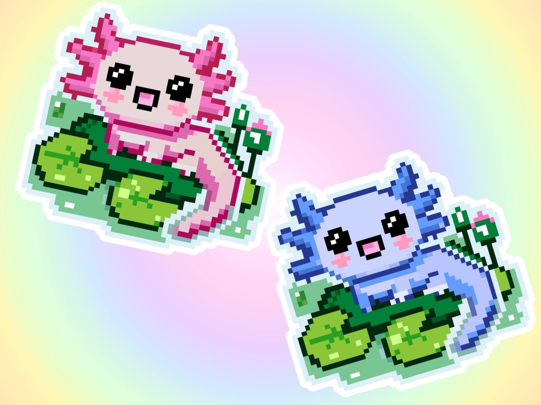Kawaii Pixel Art Axolotl Vinyl Stickers - Cute 8 Bit Marine Animals Sea ...