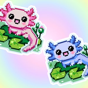 Kawaii Pixel Art Axolotl Vinyl Stickers - Cute 8 Bit Marine Animals Sea ...