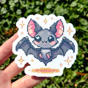 Pixel Art Bat Vinyl Sticker - Cute Holographic Bat Sticker, Pixelated 8 ...