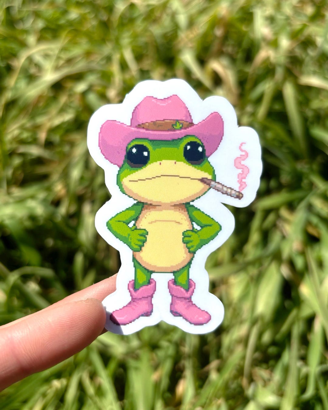 Blunt Smoking Cowboy Frog Sticker - Holographic Weed Sticker, Cowboy ...
