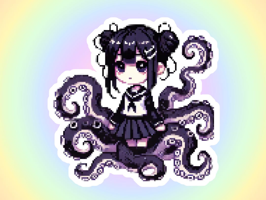 Tentacle Waifu Vinyl Sticker Cute Pixel Art Anime Girl Decal, Kawaii ...