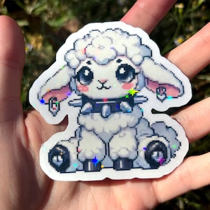 Goth Lamb Sticker - Holographic Lamb Sticker, Cute Pixel Art Punk Lamb ...