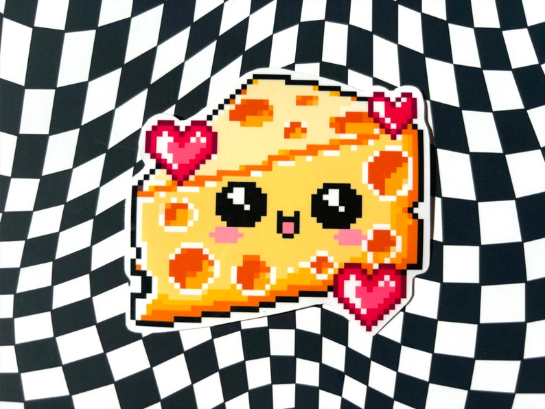 Cute Pixel Art Cheese Lover Sticker Kawaii 8 Bit Cheddar & Swiss Cheesy ...