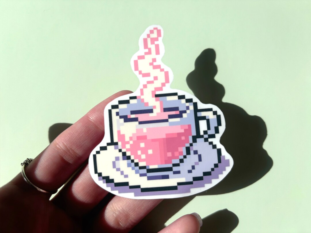 Cute Pixel Art Teacup and Saucer Vinyl Sticker Pastel Kawaii Pixel Art ...