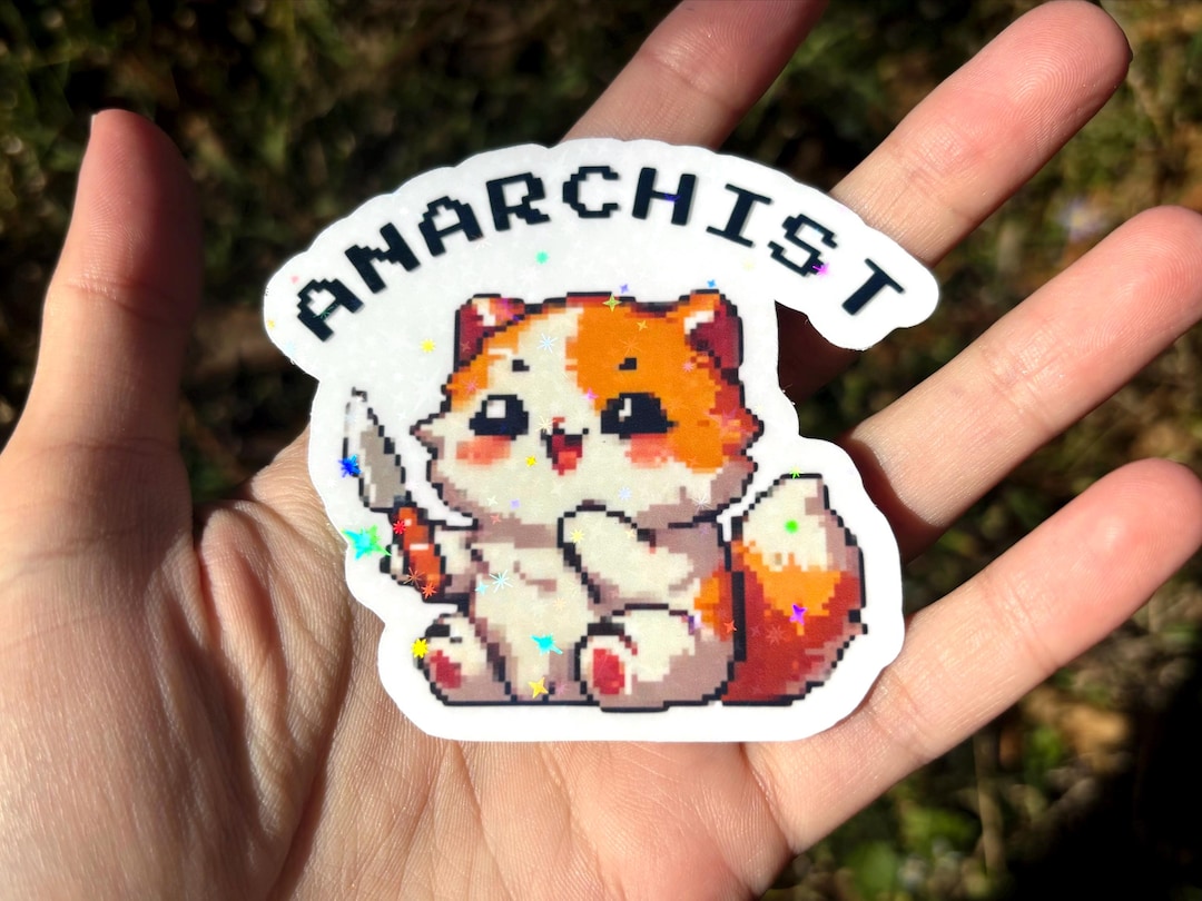 Anarchist Cat Vinyl Sticker - Cute Pixel Art Knife Kitty Decal Gifts ...