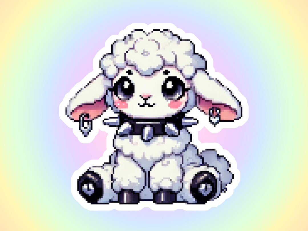 Goth Lamb Sticker Holographic Lamb Sticker, Cute Pixel Art Punk Lamb ...