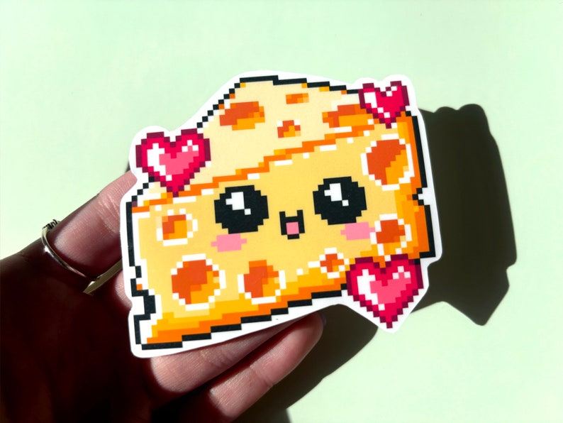 Cute Pixel Art Cheese Lover Sticker Kawaii 8 Bit Cheddar & Swiss Cheesy ...