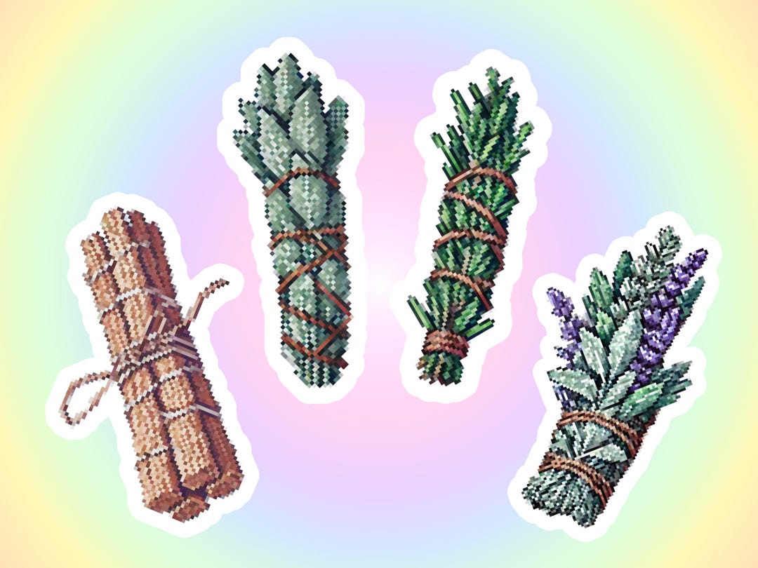 Witchy Smudge Stick Sticker Pack (4 Pcs) - Pixel Art Smudge Bundle ...